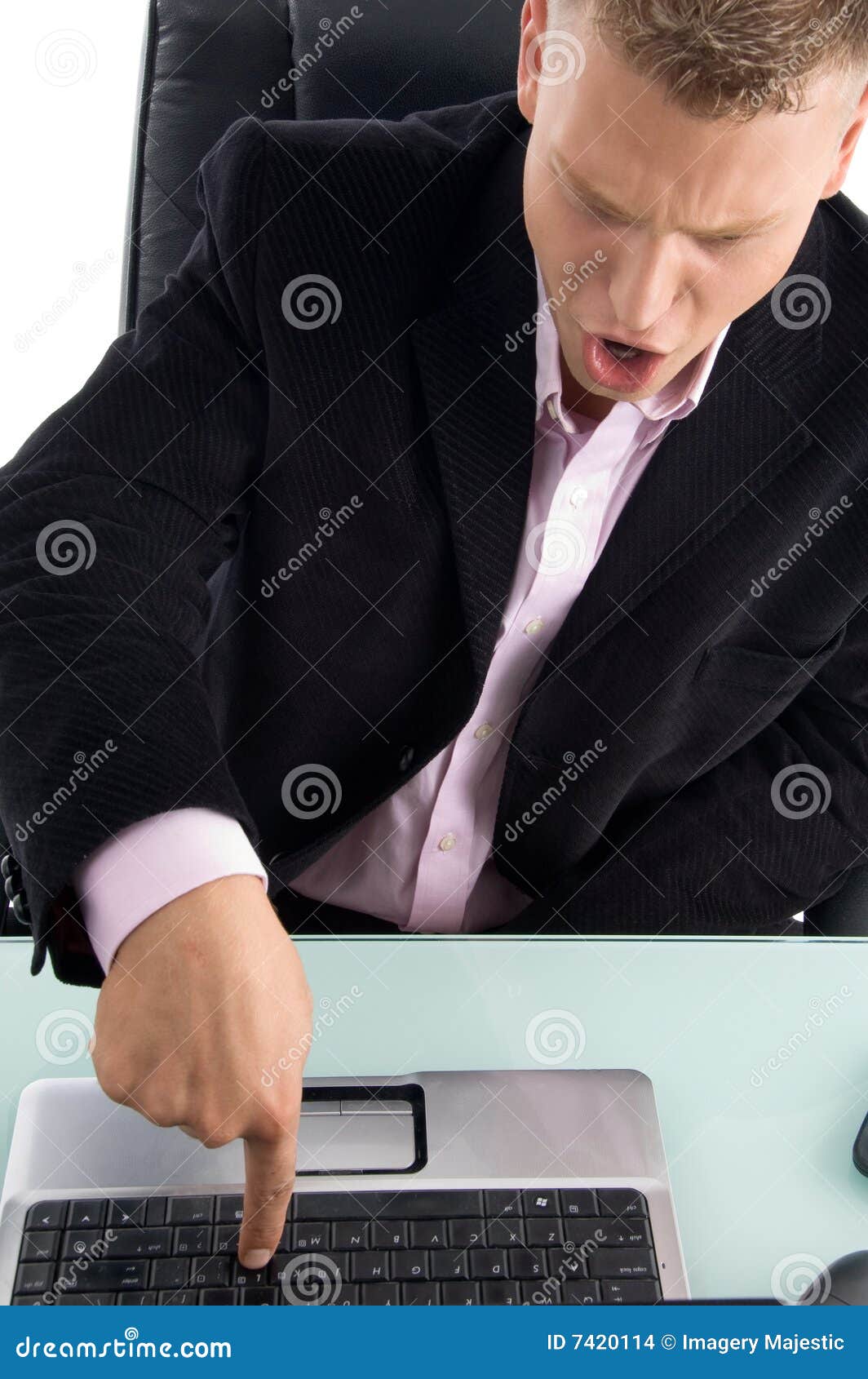 Businessman Pressing the Key on Laptop Stock Photo - Image of ...