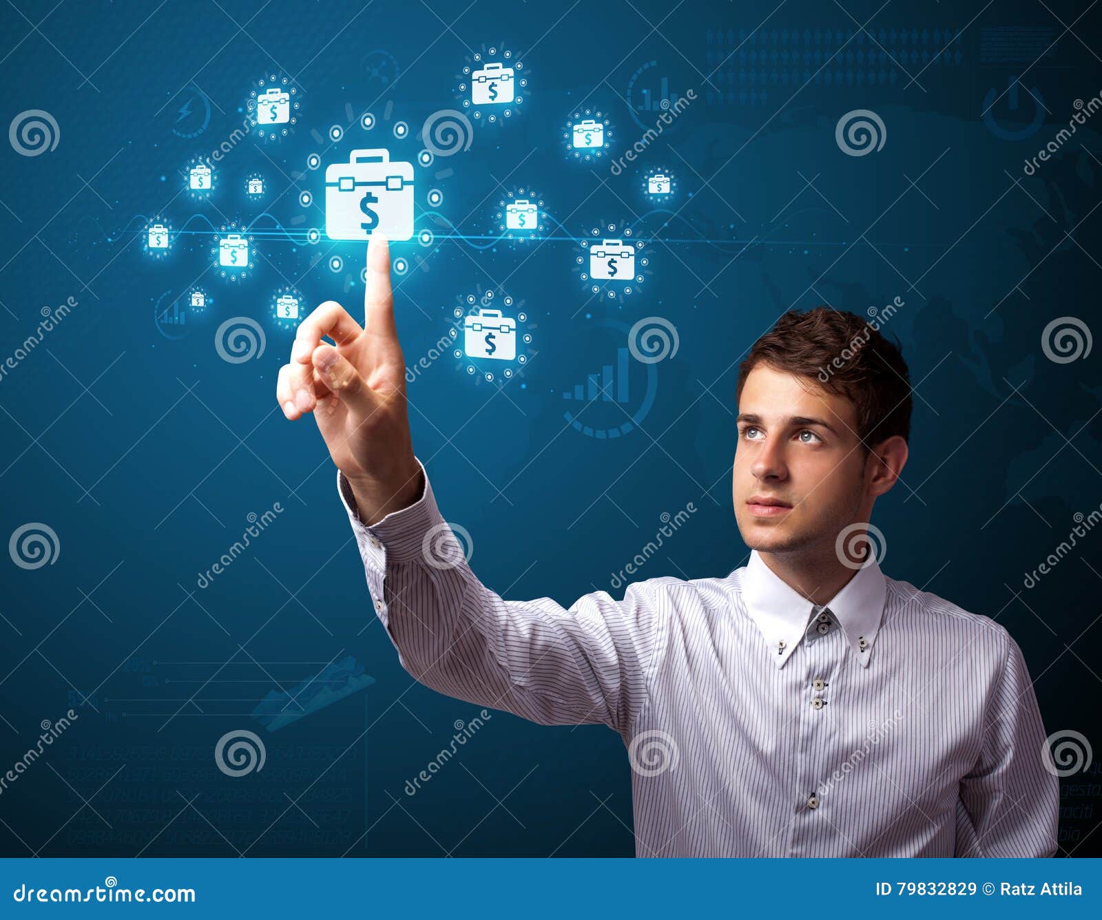 Businessman Pressing Modern Business Type of Buttons Stock Image ...