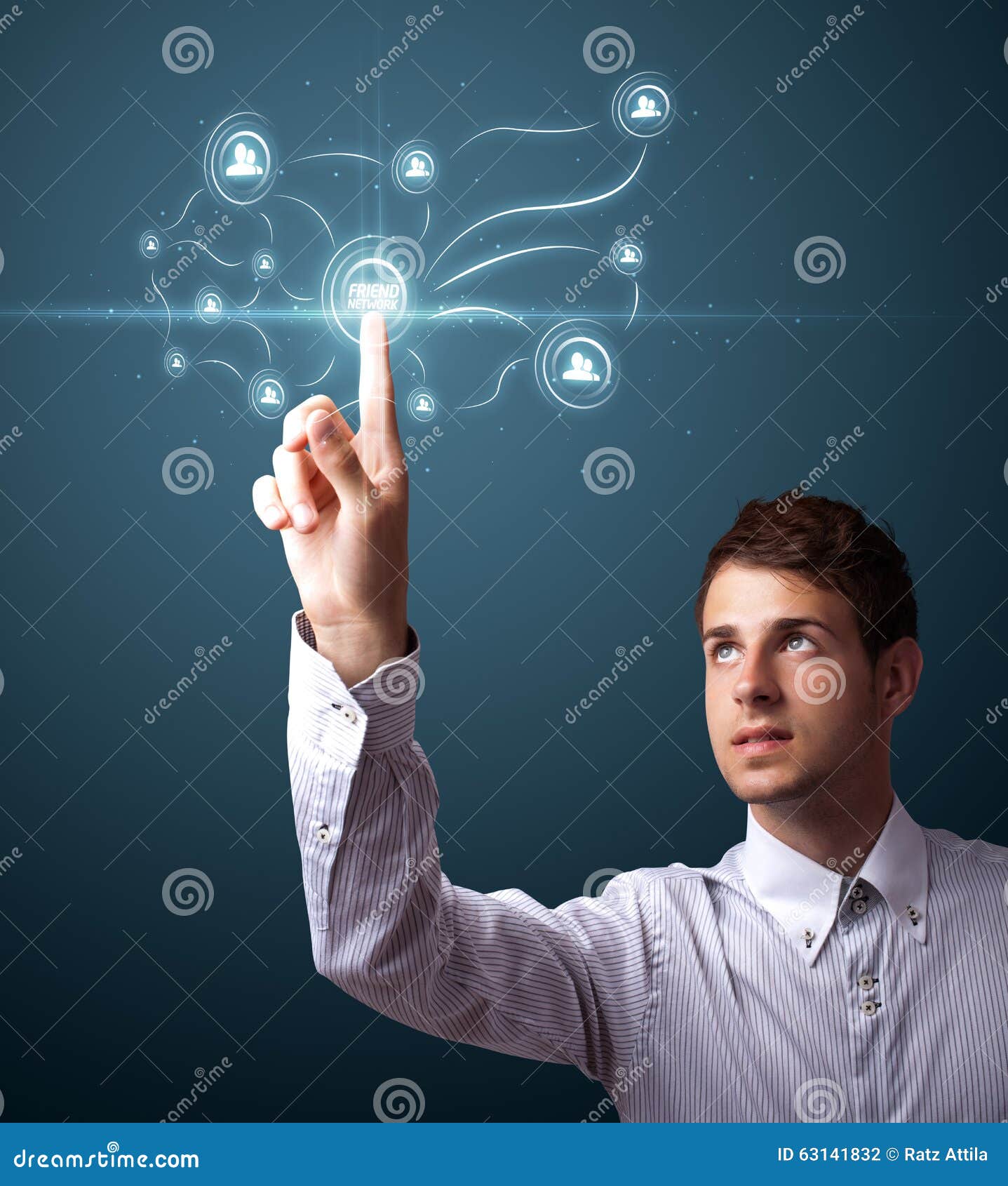 Businessman Pressing Modern Social Type of Icons Stock Photo - Image of ...