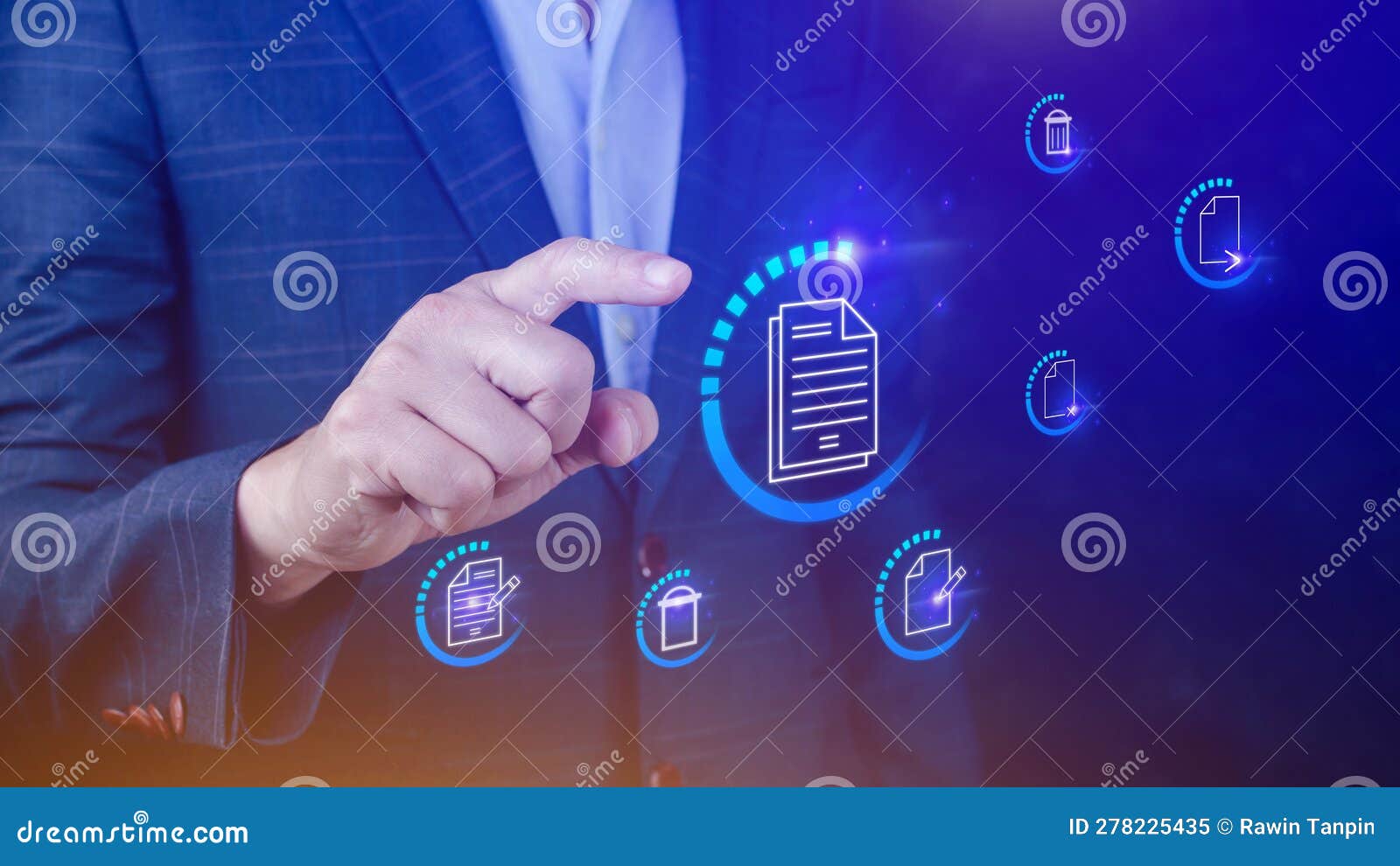 Businessman Pressing Multimedia Type of Modern Buttons with Virtual ...