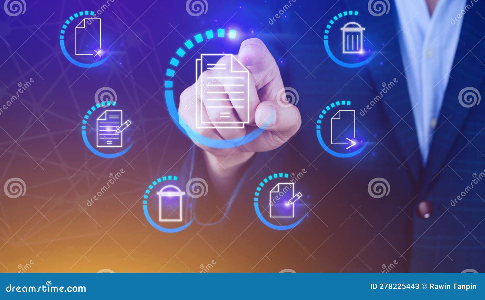 Businessman Pressing Multimedia Type of Modern Buttons with Virtual ...