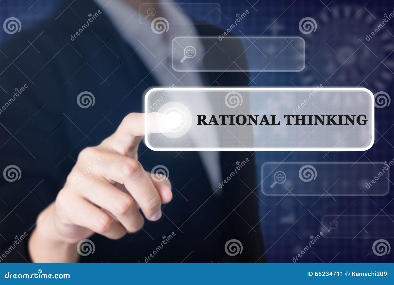 Businessman Pressing a RATIONAL THINKING Concept Button. Stock Image ...