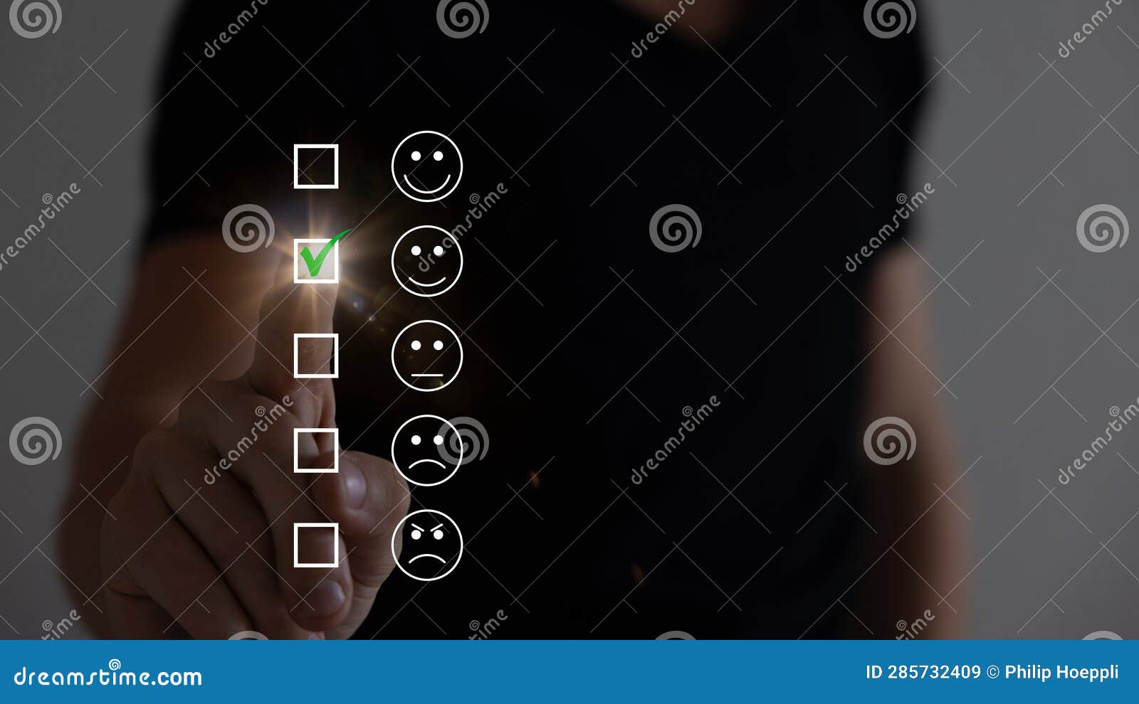 Businessman Pressing Smiley Face Emoticon on Virtual Touch Screen ...