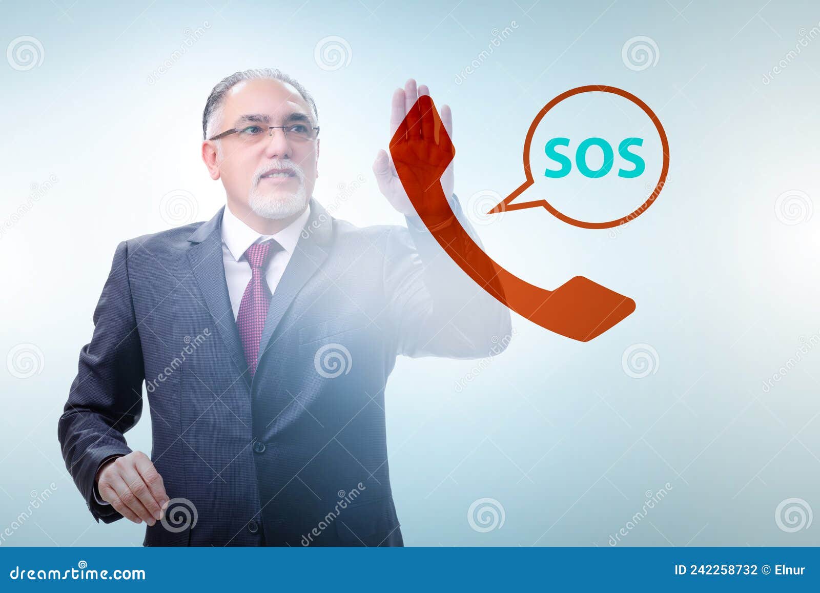 Businessman Pressing SOS Button in Case of Danger Stock Photo - Image ...