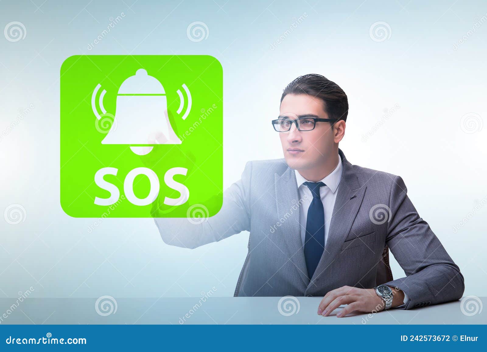 Businessman Pressing SOS Button in Case of Danger Stock Photo - Image ...