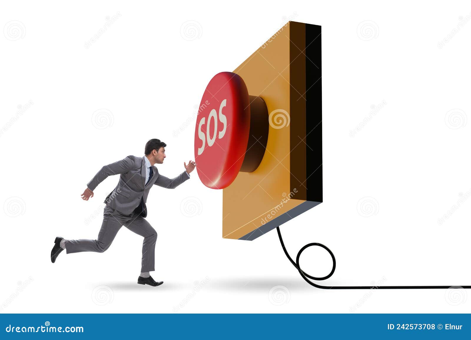 Businessman Pressing SOS Button in Case of Danger Stock Photo - Image ...