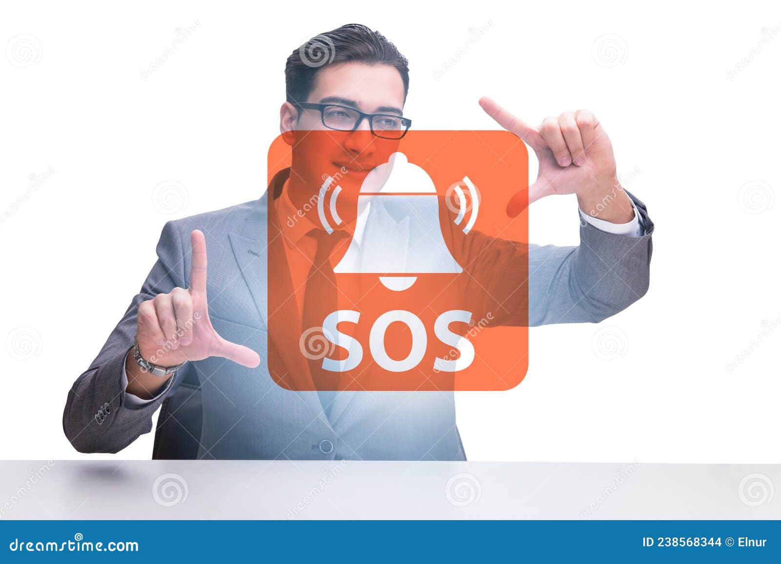 Businessman Pressing SOS Button in Case of Danger Stock Photo - Image ...
