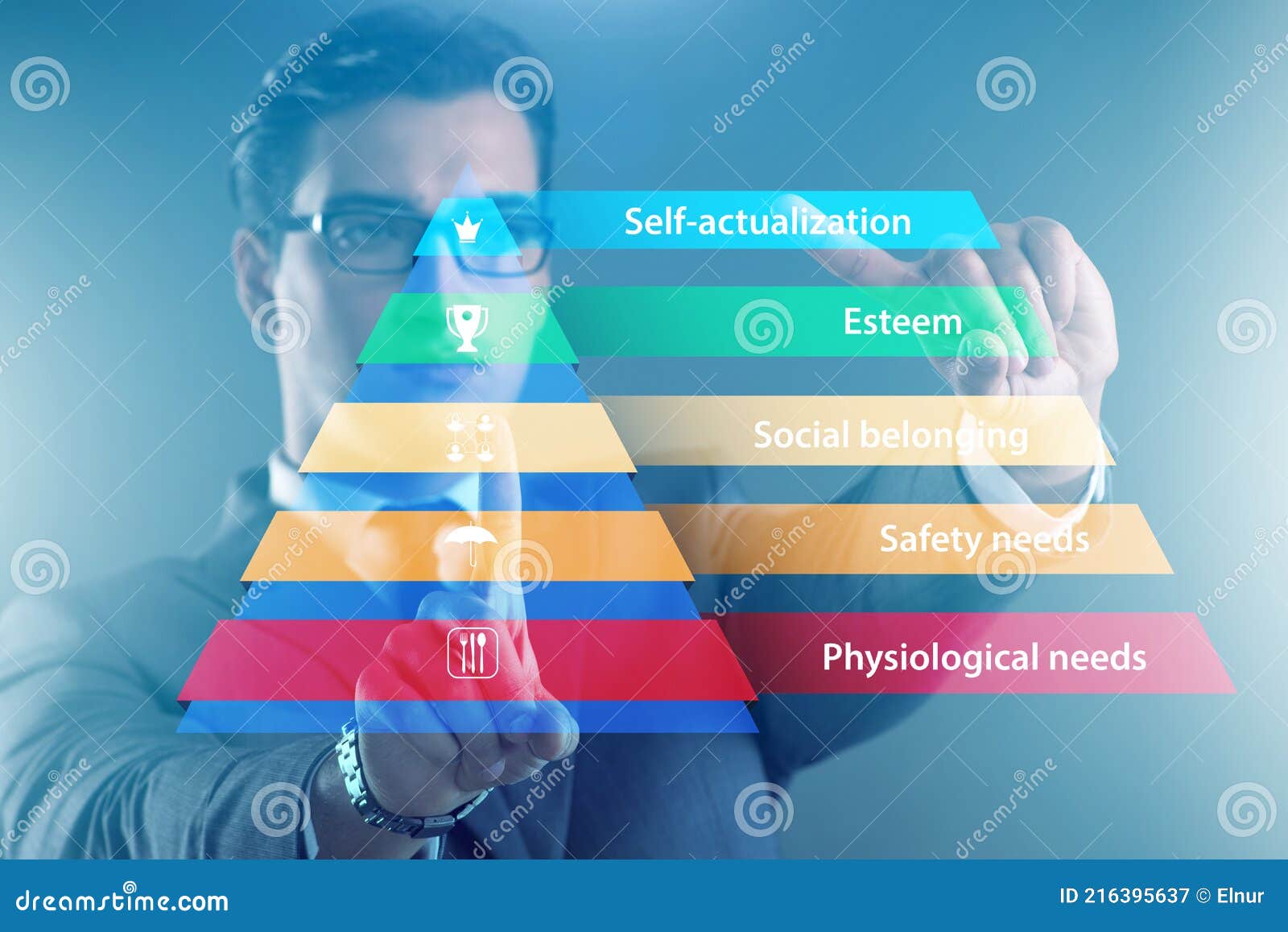 Businessman Pressing To Maslow Hierarchy of Needs Stock Image - Image ...