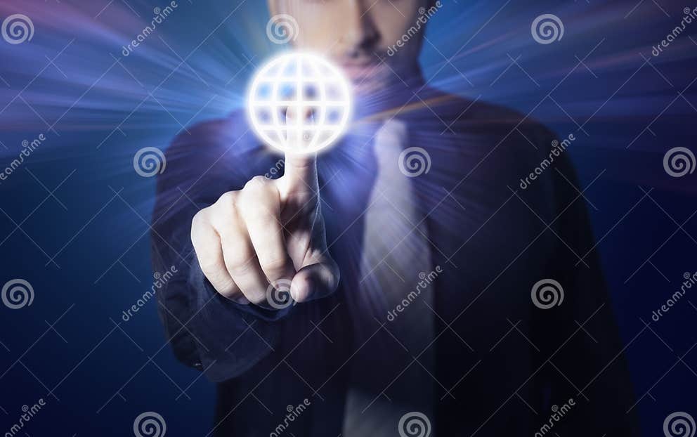 Businessman Pressing Touch Screen Button Stock Image - Image of modern ...