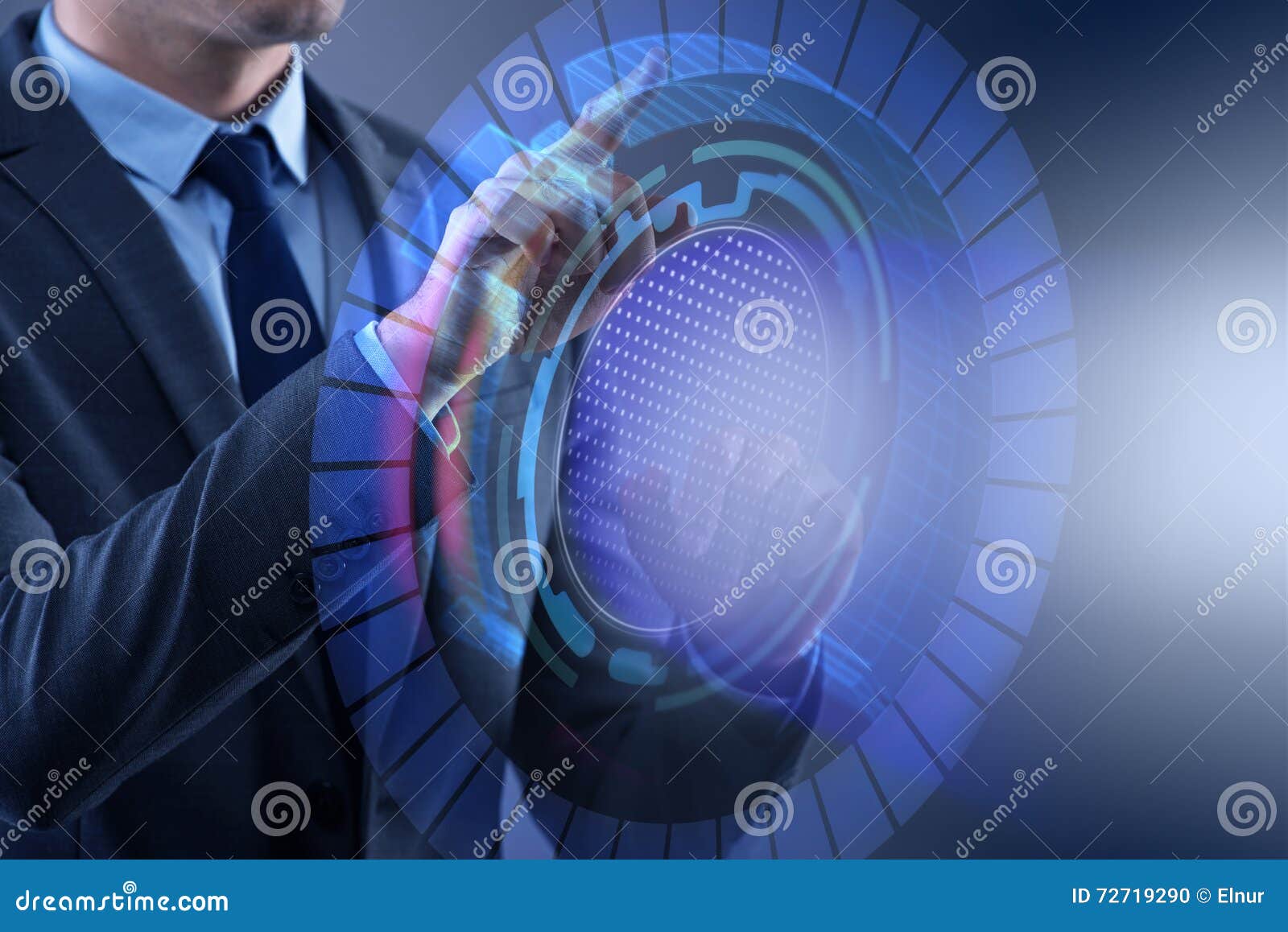The Businessman Pressing Virtual Button in Futuristic Concept Stock ...