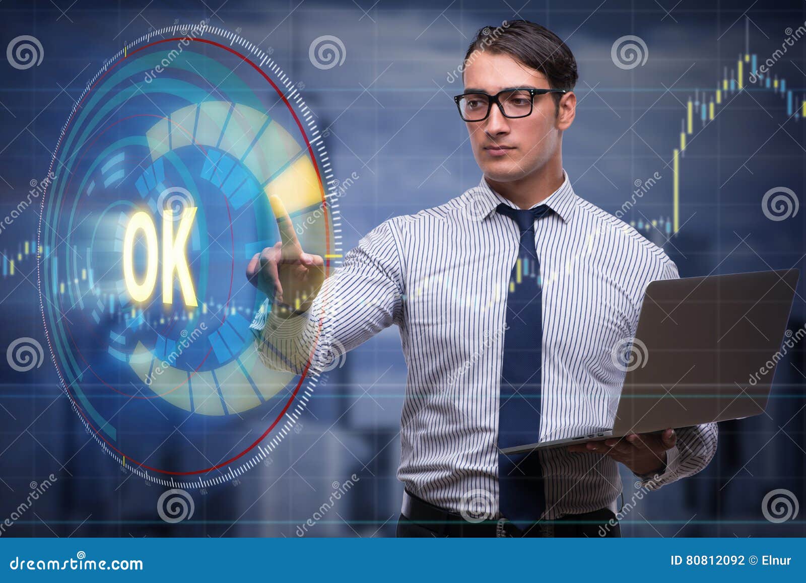 The Businessman Pressing Virtual Button Ok Stock Illustration ...