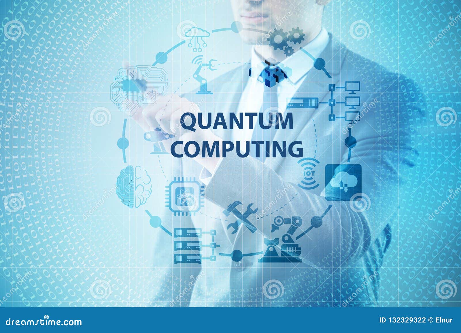 The Businessman Pressing Virtual Button in Quantum Computing Concept ...