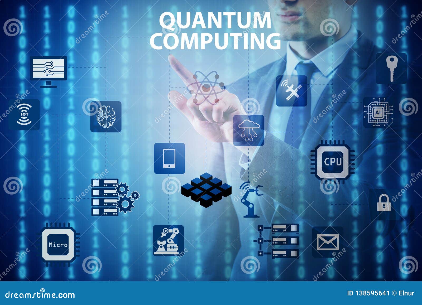 The Businessman Pressing Virtual Button in Quantum Computing Concept ...