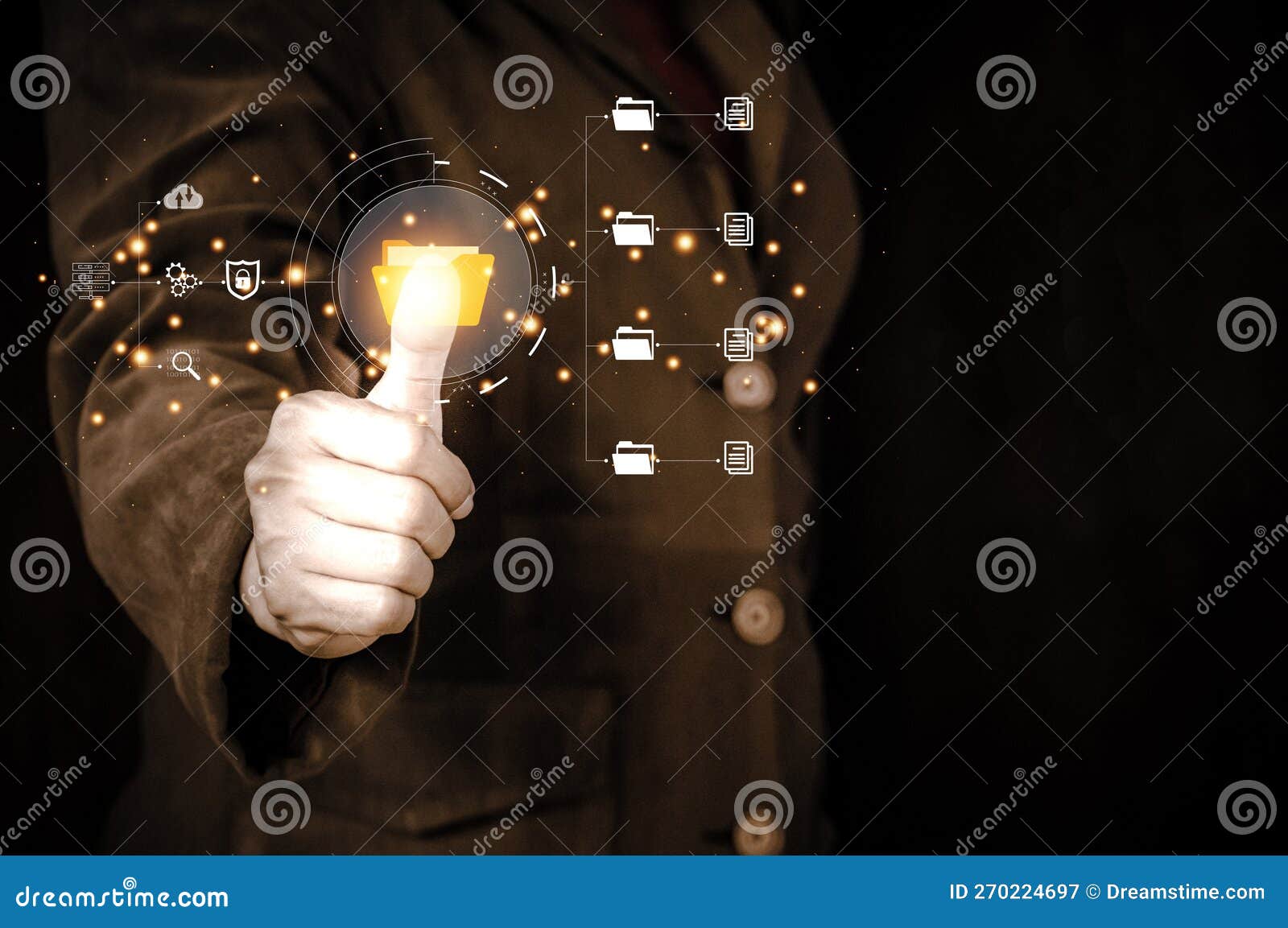 Businessman Pressing Virtual Button on a Touch Screen. Stock Image ...