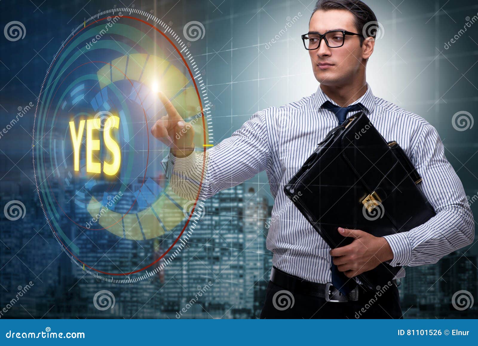 The Businessman Pressing Virtual Button Yes Stock Photo - Image of ...