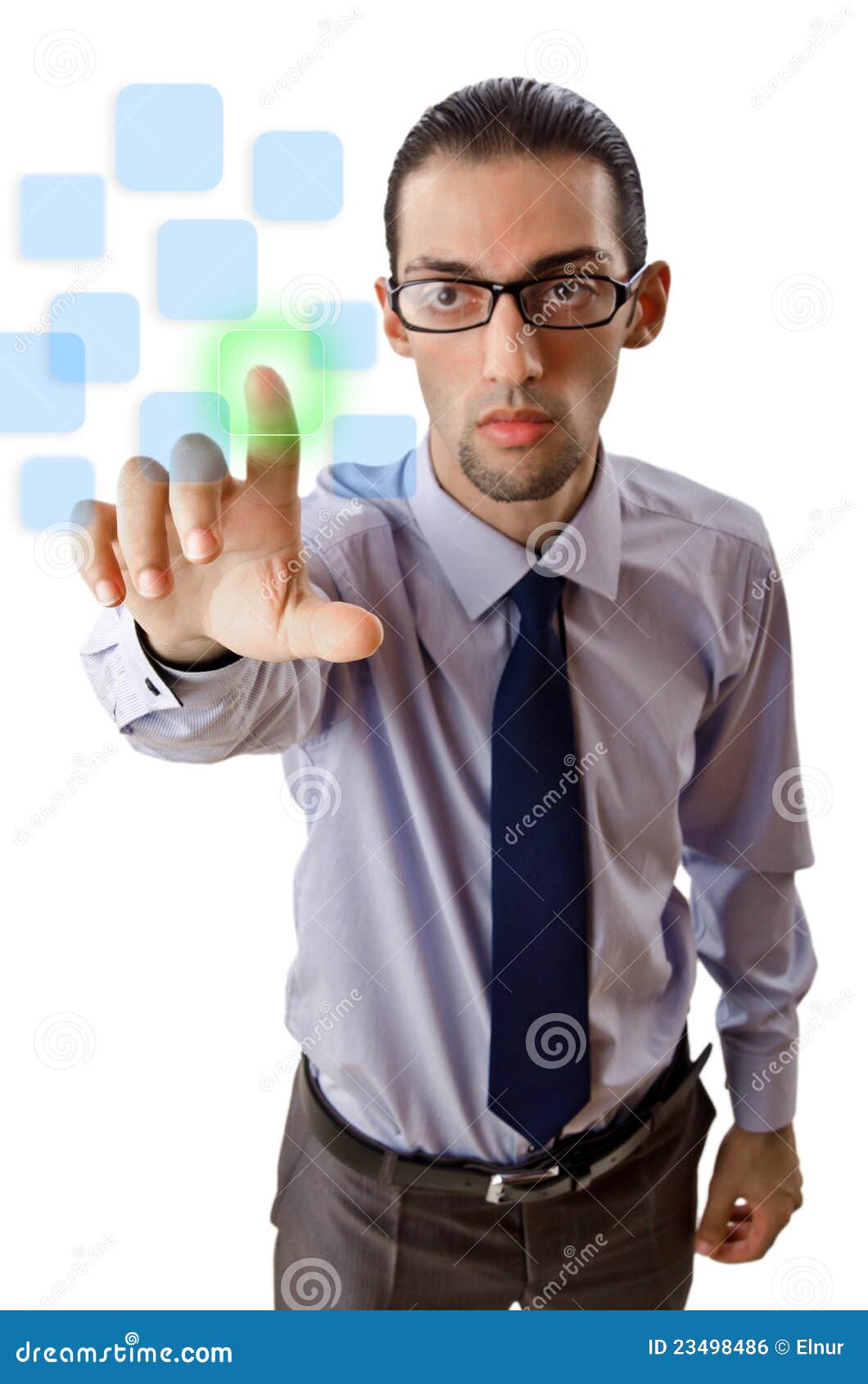 Businessman Pressing Virtual Buttons Stock Photo - Image of male ...