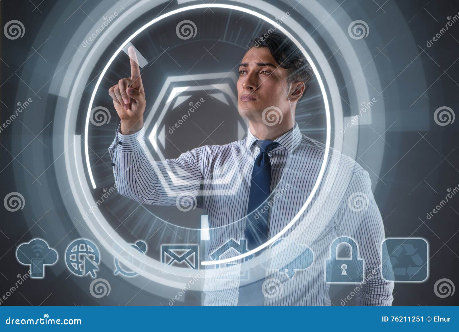 The Businessman Pressing Virtual Buttons in Business Concept Stock ...