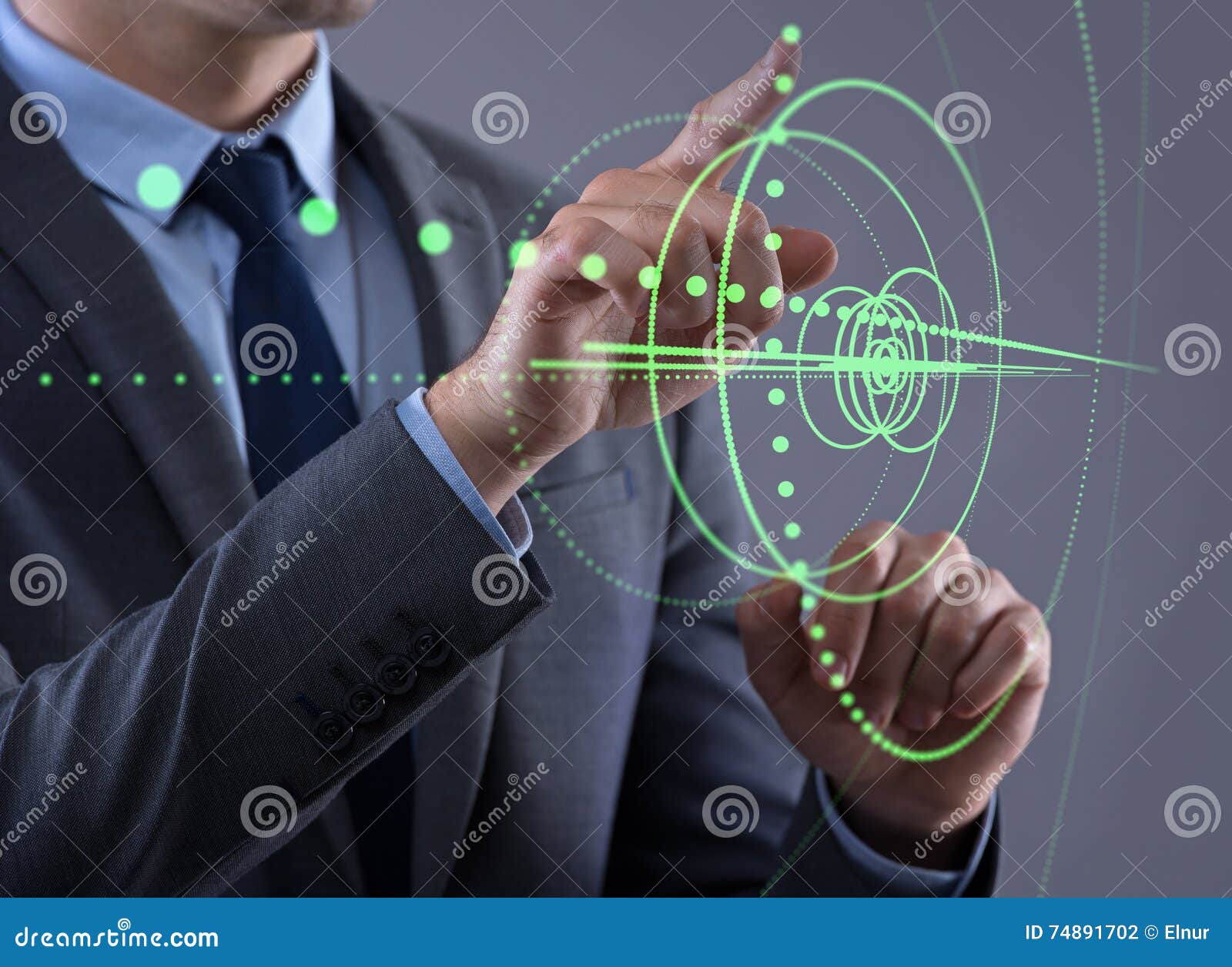 The Businessman Pressing Virtual Buttons in Futuristic Concept Stock ...