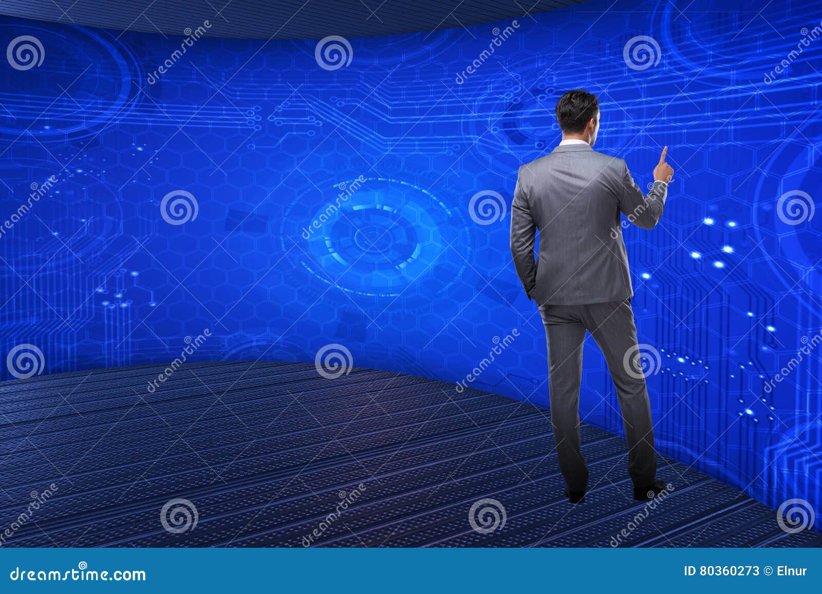 The Businessman Pressing Virtual Buttons in Futuristic Concept Stock ...