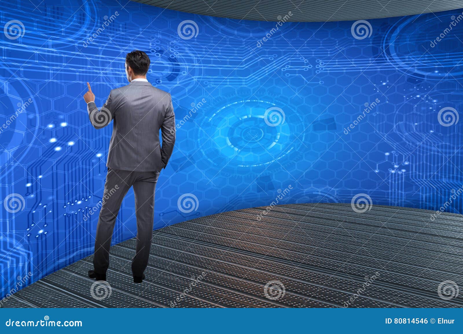The Businessman Pressing Virtual Buttons in Futuristic Concept Stock ...