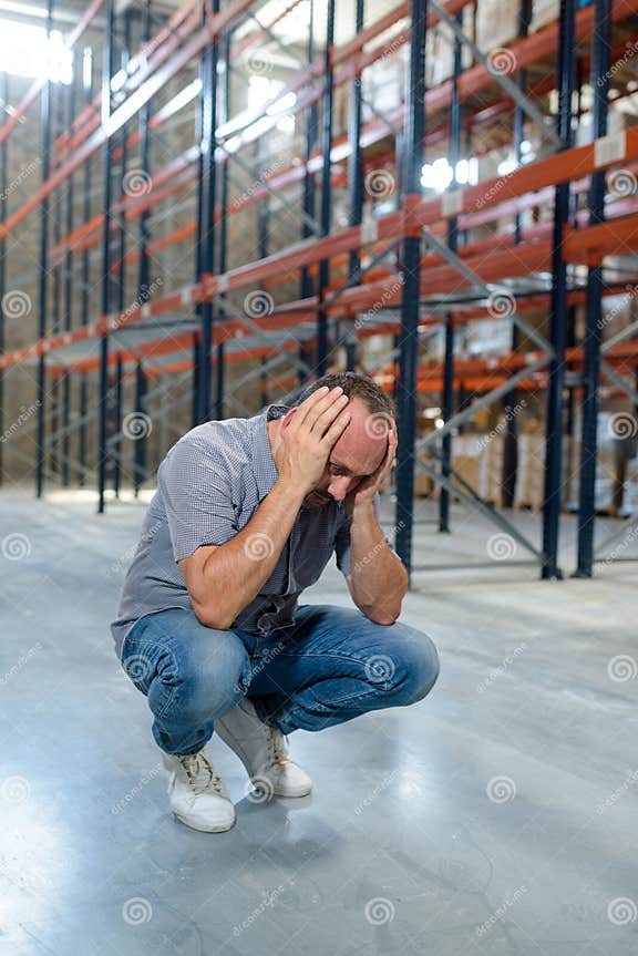 Businessman with Problems in Warehouse Stock Photo - Image of freight ...