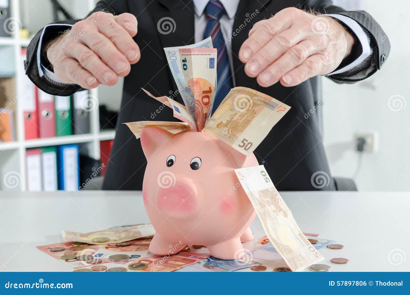 Businessman Protecting His Money Stock Photo - Image of finance, rich ...
