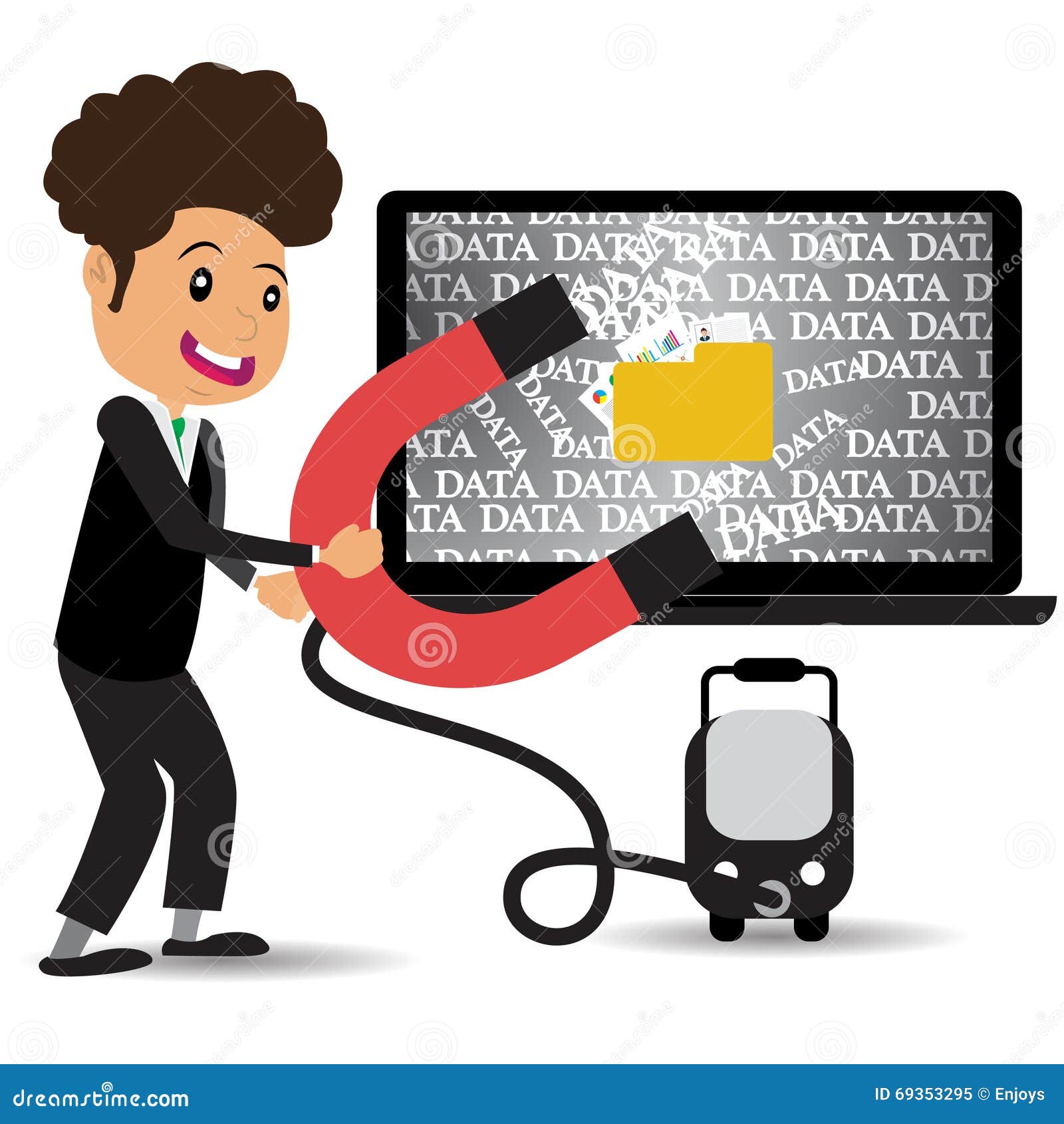 Businessman Pull Data To Computer Concept Stock Illustration ...