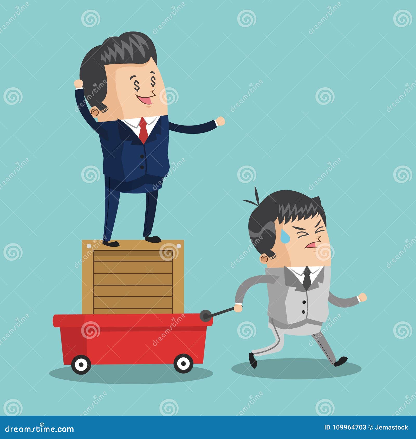 Businessman Pulling Cart with Teamwork Stock Vector - Illustration of ...