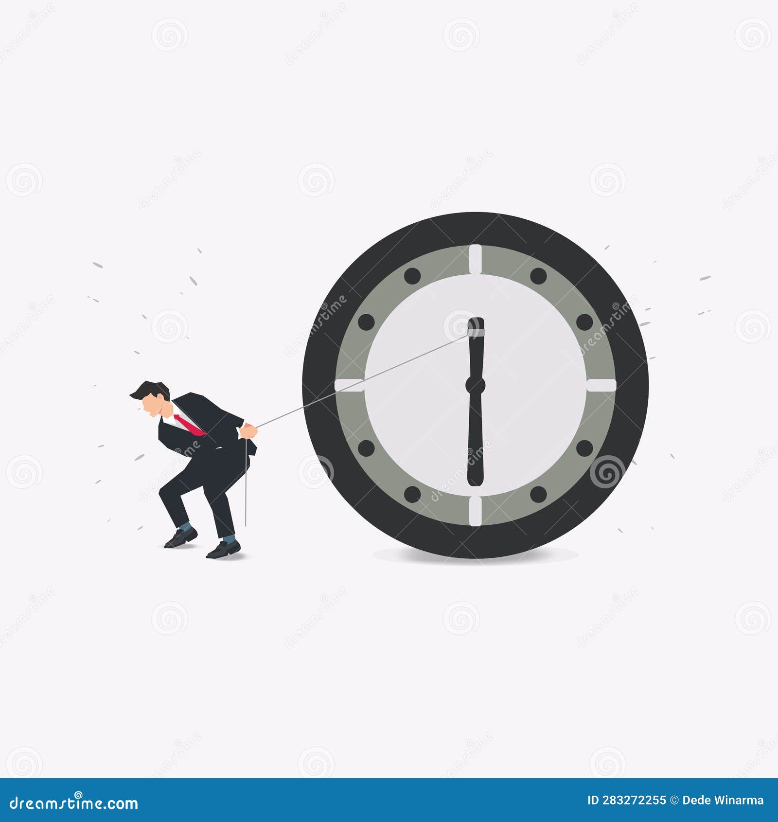 Businessman Pulling Clock. Time Management Concept Vector Illustration ...
