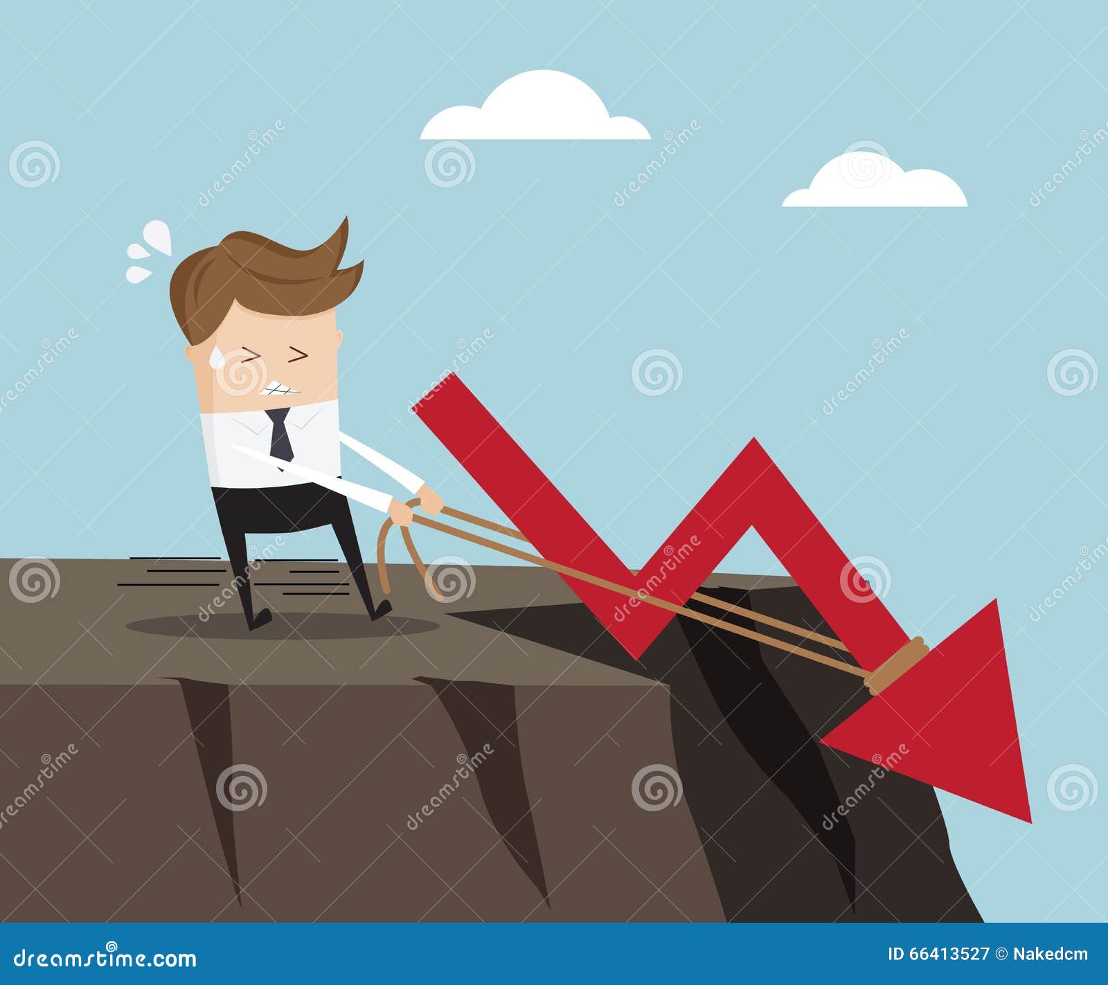 Businessman Pulling Down Graph on High Cliff Stock Vector ...