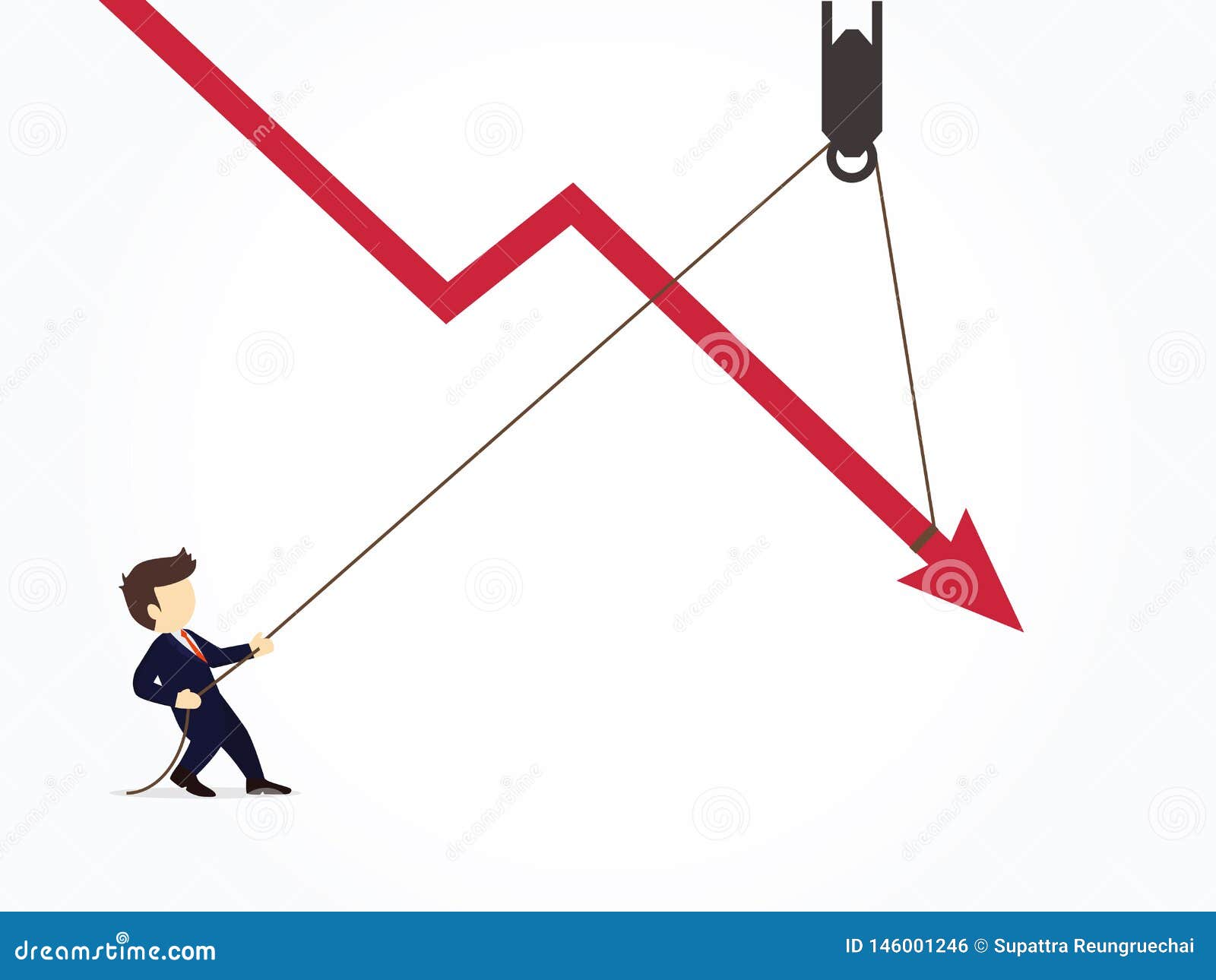 Businessman Pulling a Falling Arrow Graph Chart from Further Dropping ...