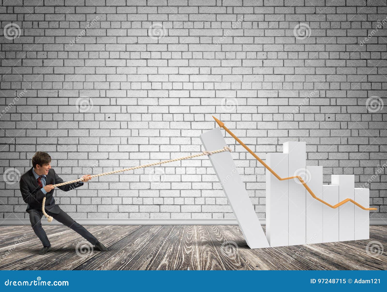 Businessman Pulling Graph with Rope As Concept of Power and Control ...