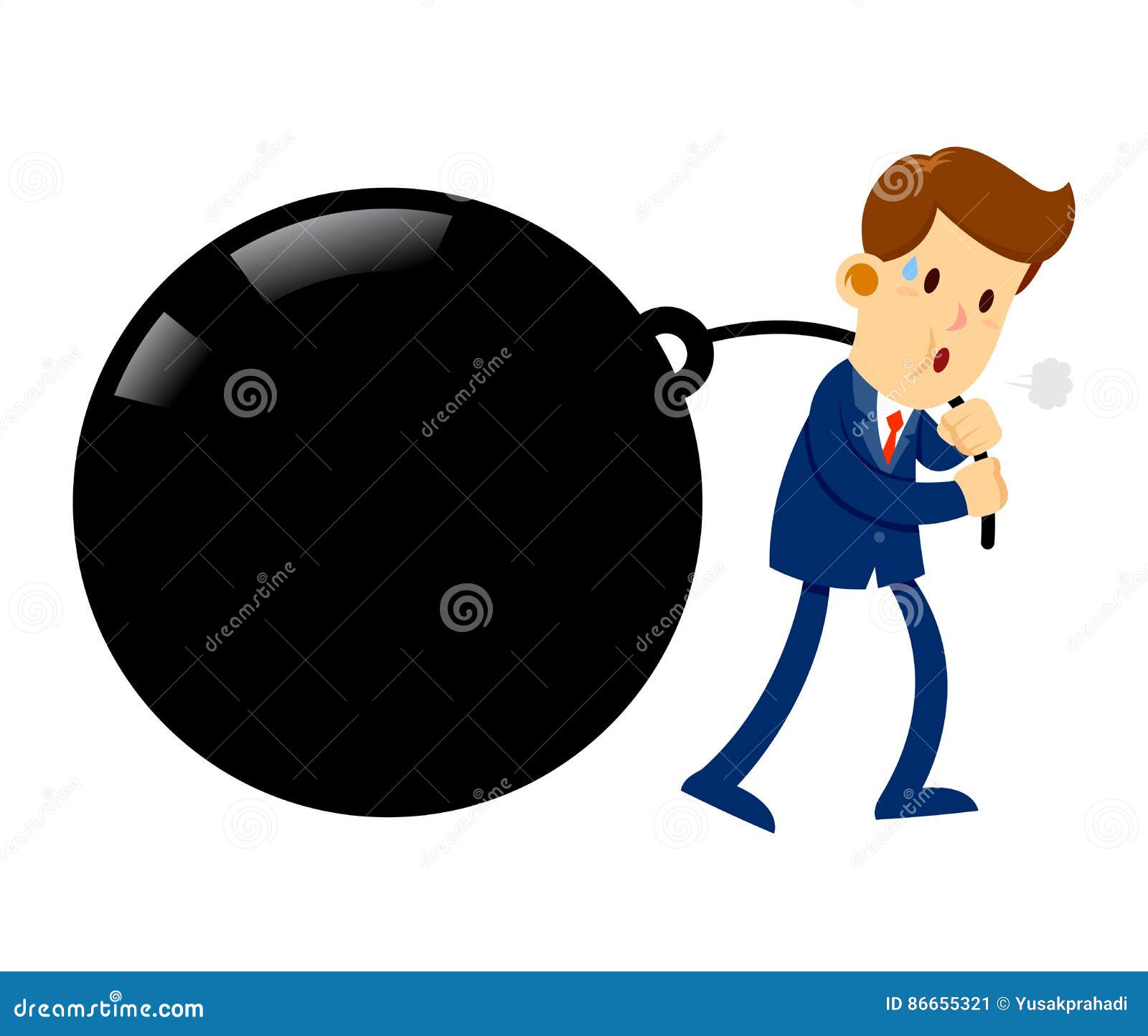 Businessman Pulling Huge Burden Stock Vector - Illustration of ball ...