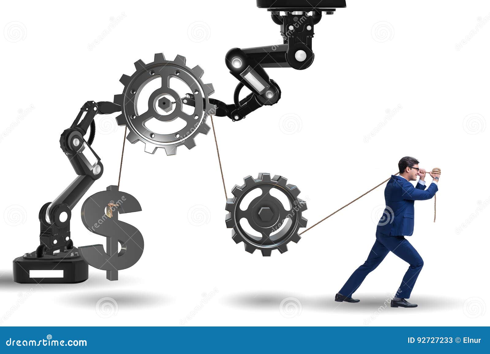 The Businessman Pulling Mechanism and Raising Dollar Stock Image ...