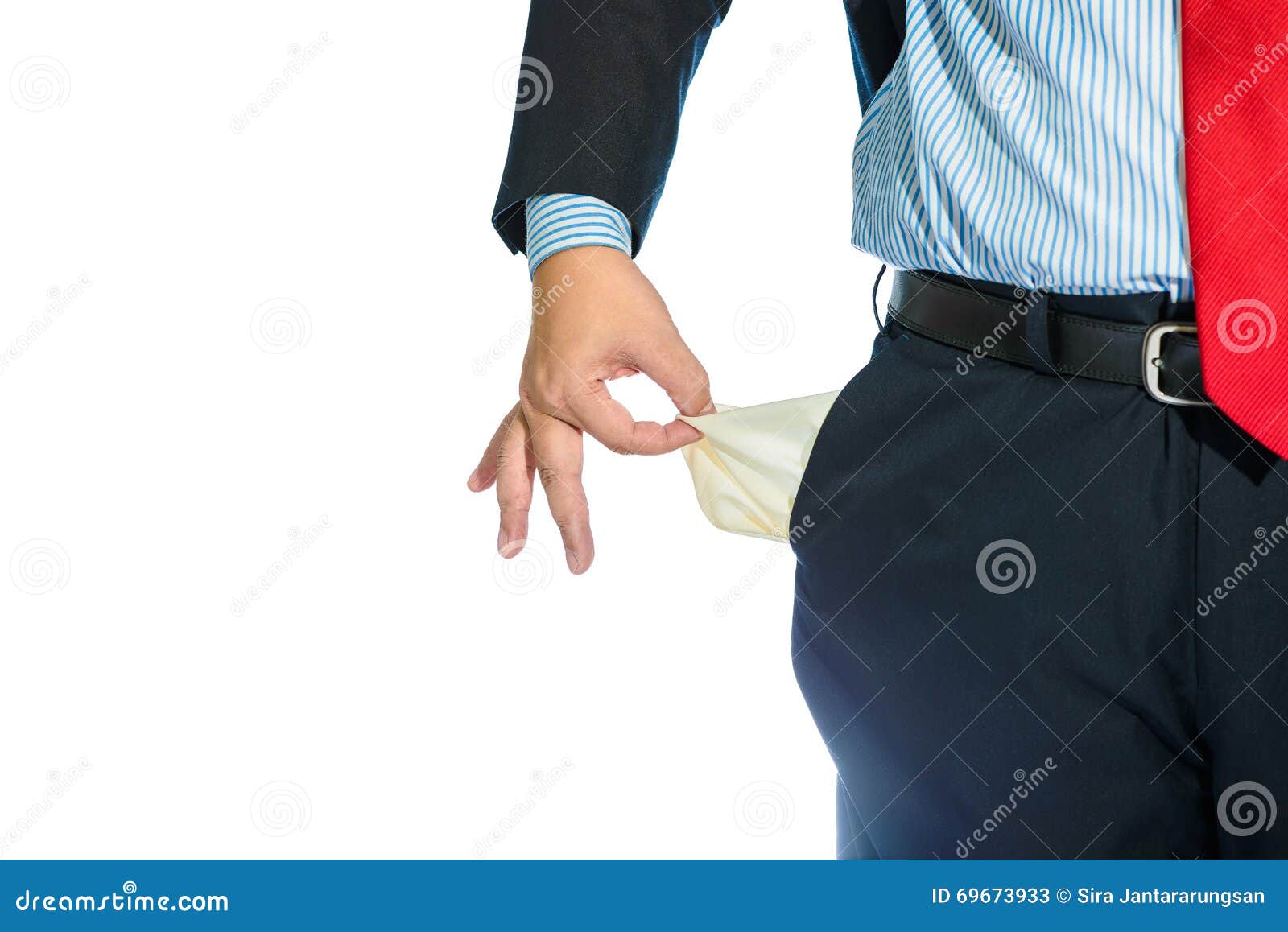 Businessman Pulling Out Empty Pocket on White Stock Image - Image of ...