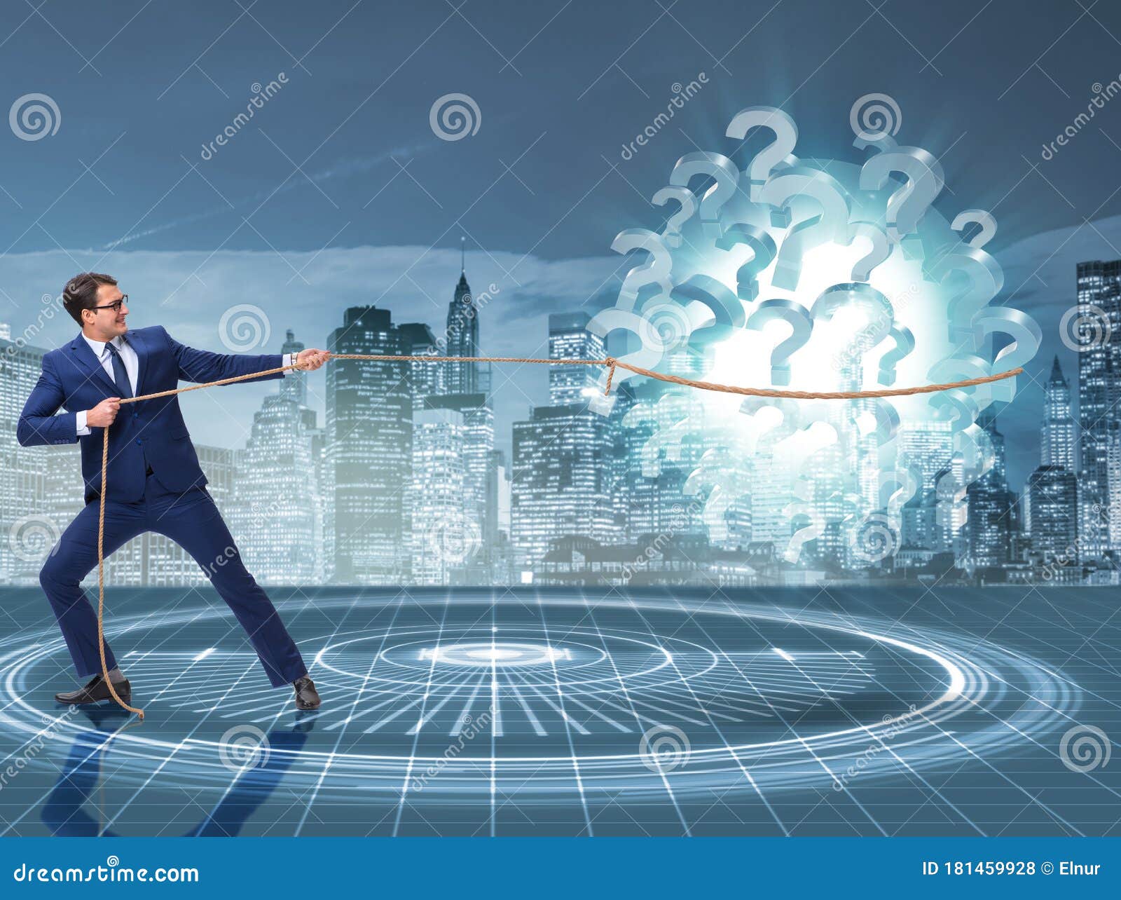 Businessman Pulling Question Marks in Uncertainty Concept Stock Photo ...