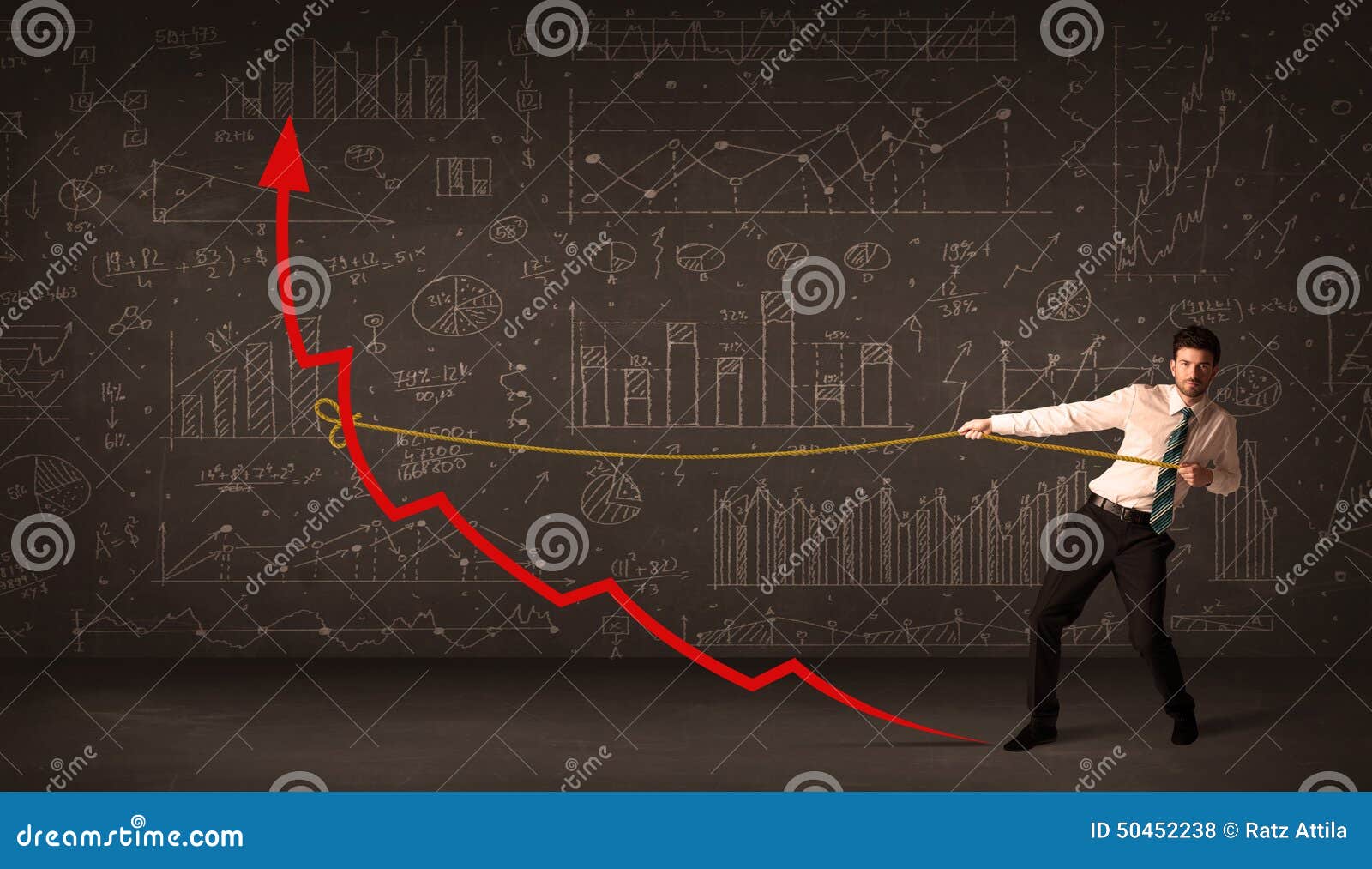 Businessman Pulling a Red Arrow Upright with a Rope Stock Photo - Image ...