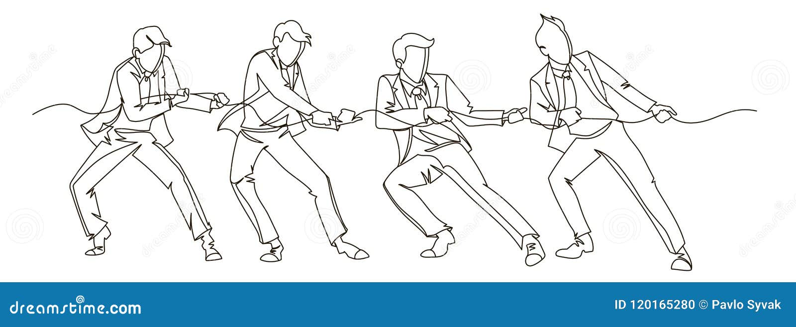 Businessman Pulling the Rope Continuous Line Art. Business Teamwork ...