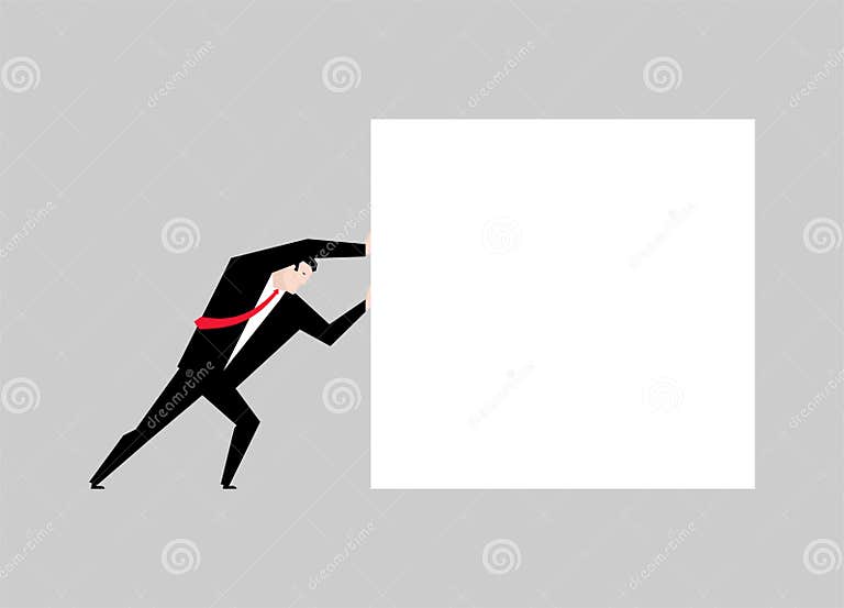 Businessman Pulling Space for Text. Man Pulls White Sheet Stock Vector ...