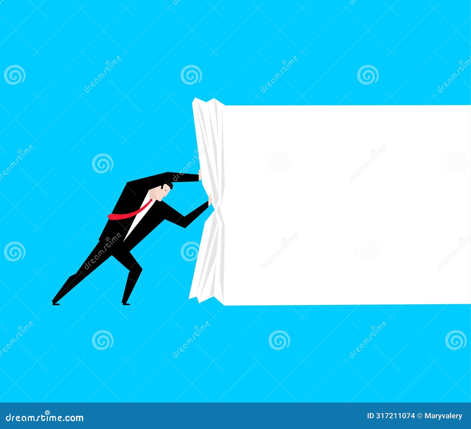 Businessman Pulling Space for Text. Man Pulls White Sheet Stock Vector ...