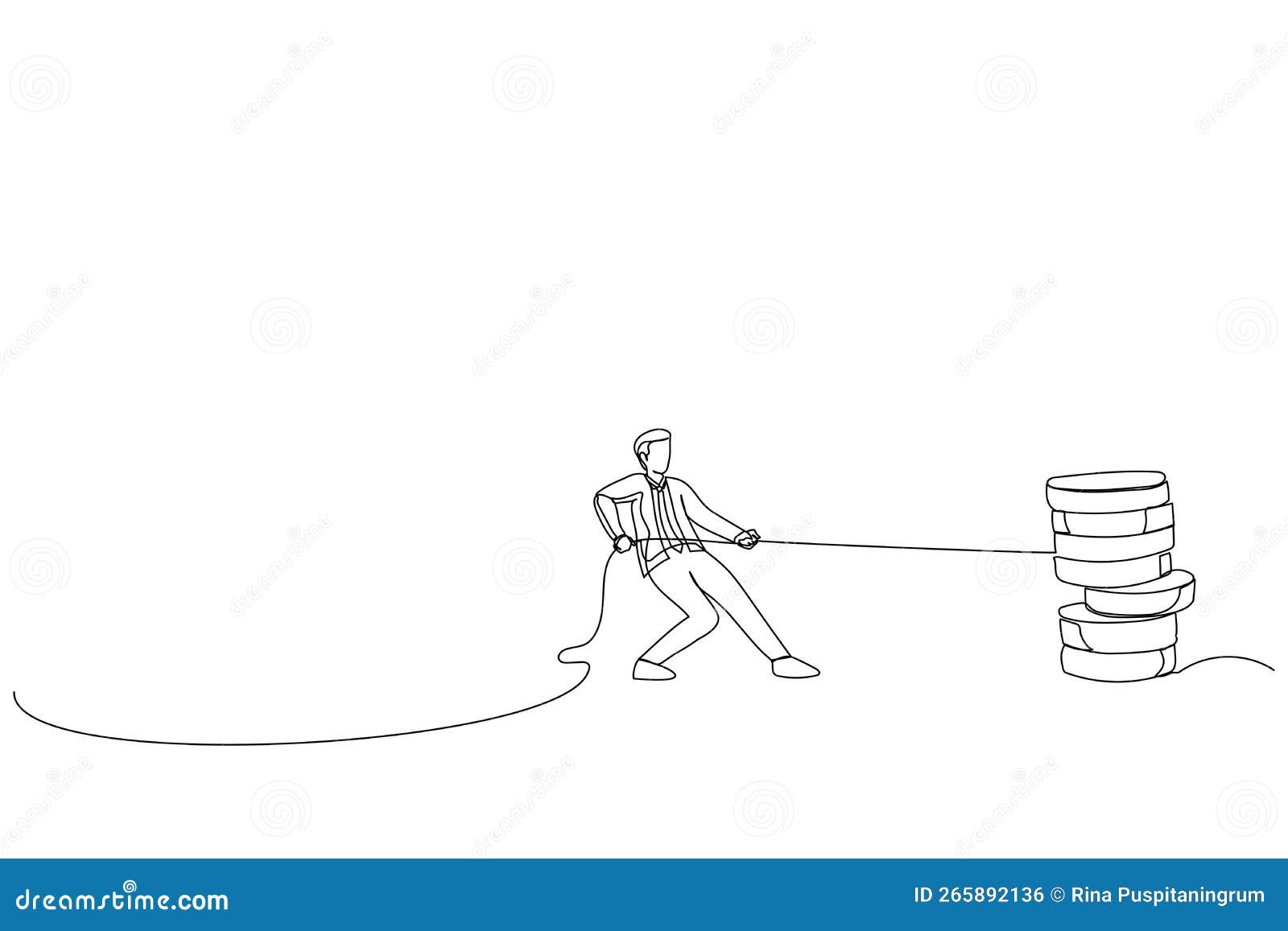 Businessman Pulling Stack of Big Coins with a Rope . Making Money ...