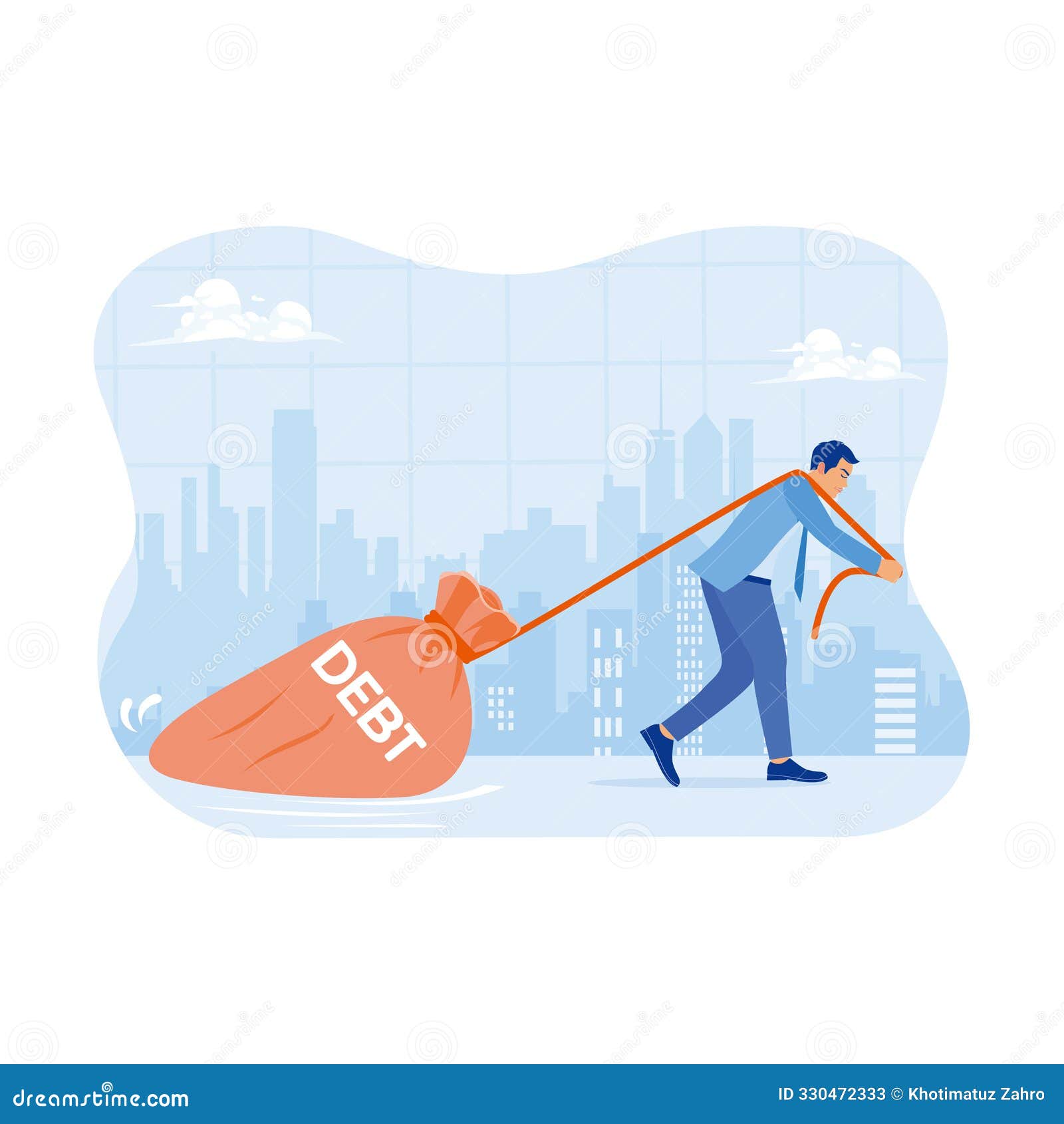Businessman Pulls Debt Burden in Sacks. Man Walking Against the ...