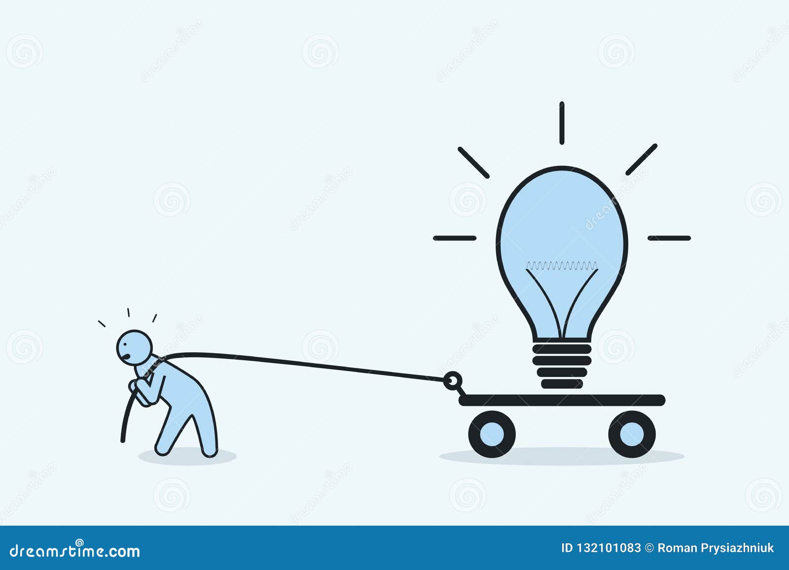 Businessman Pulls Light Bulb on Cart. the Concept of Perseverance and ...