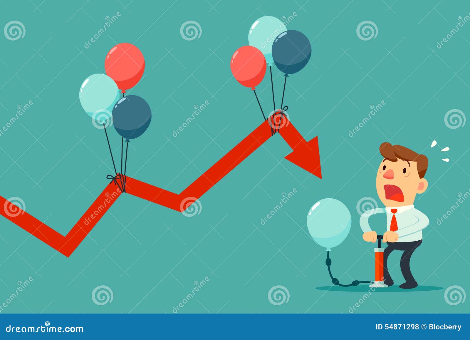 Businessman Pumping Balloon To Help Falling Graph Stock Vector ...