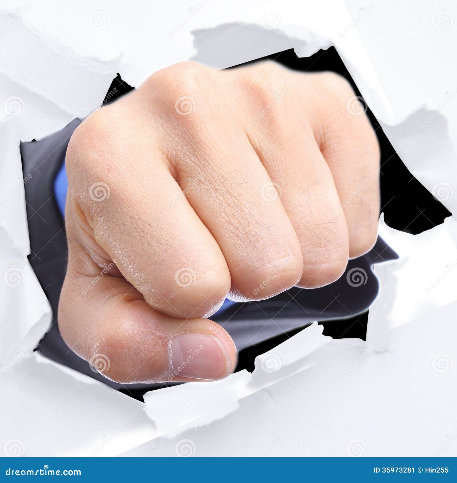Businessman Punch through White Paper Stock Image - Image of full, wall ...