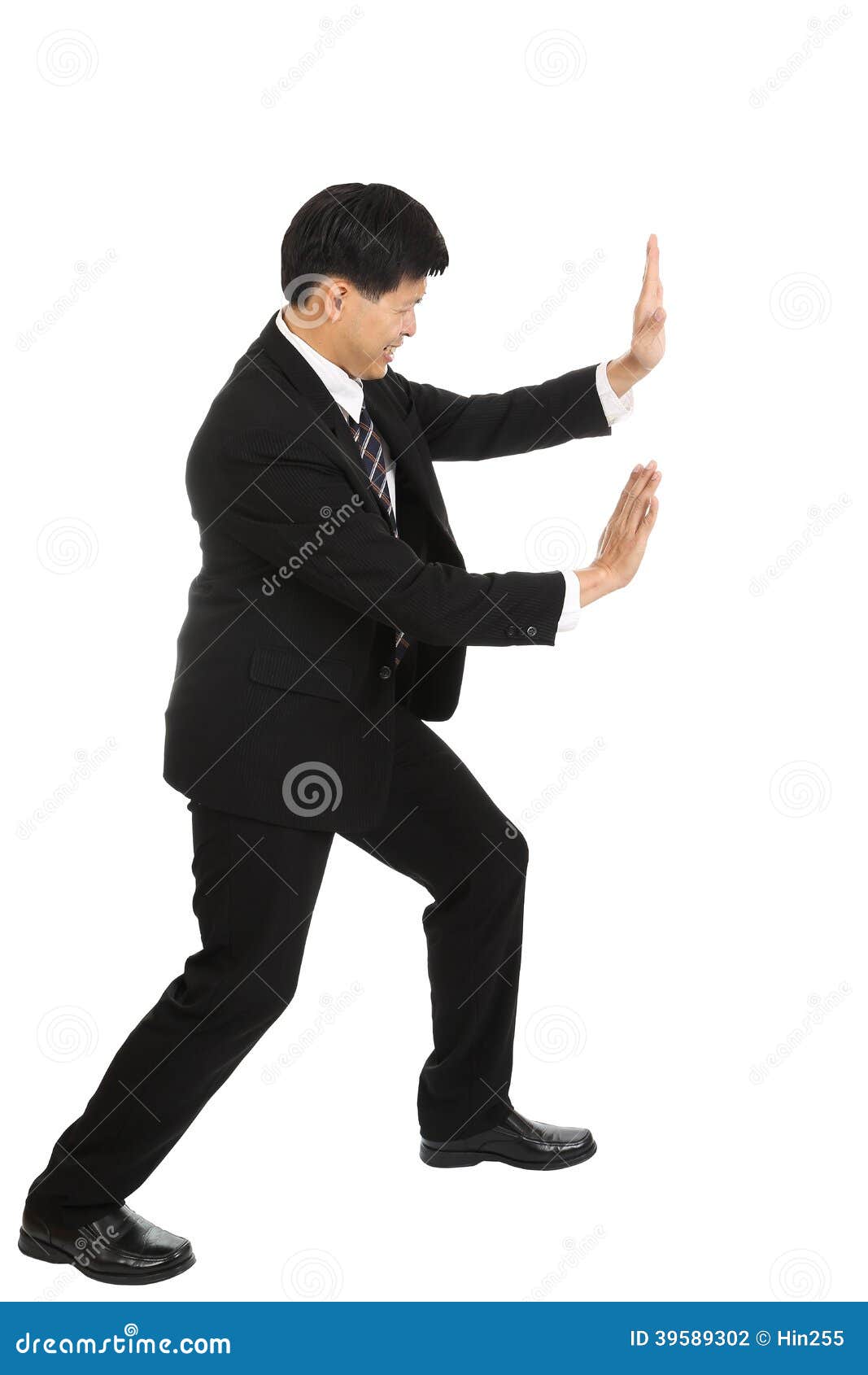 Businessman Push Something Away from His Business Stock Photo - Image ...