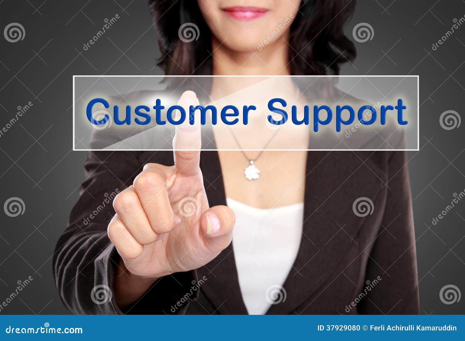 Businessman Push To Customer Support Button on Virtual Screen Stock ...
