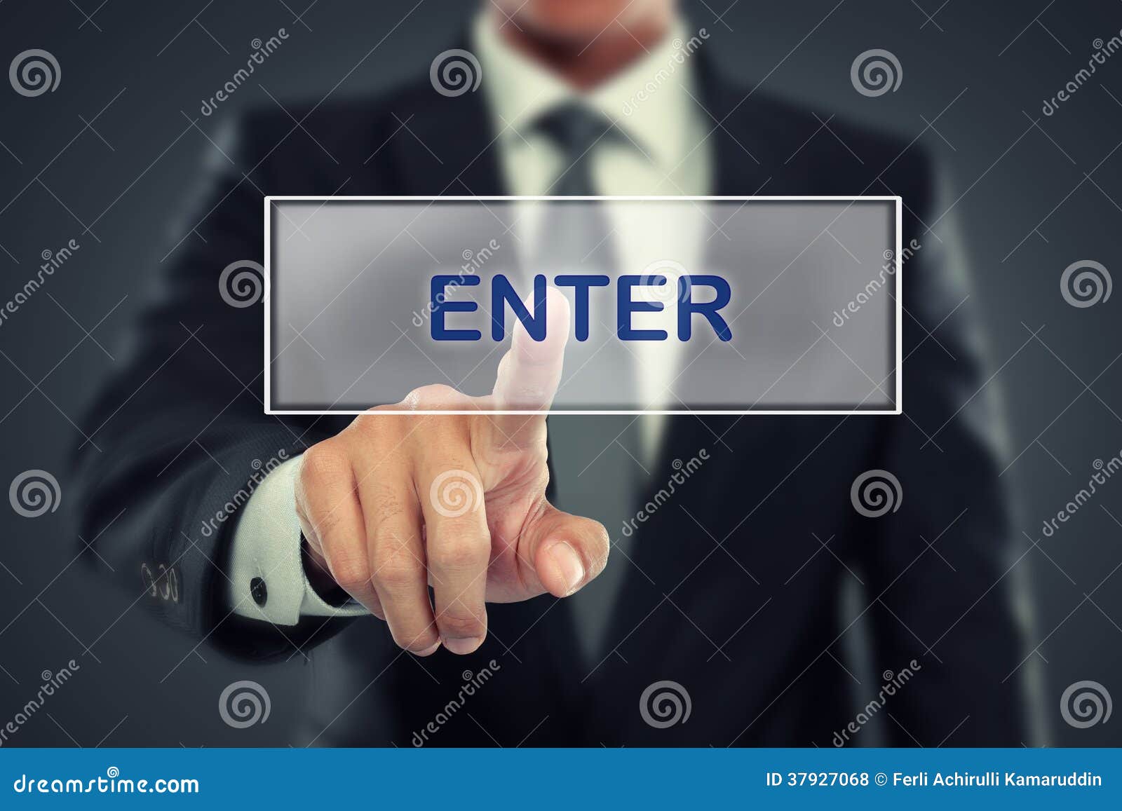 Businessman Push To Enter Button on Virtual Screen Stock Photo - Image ...