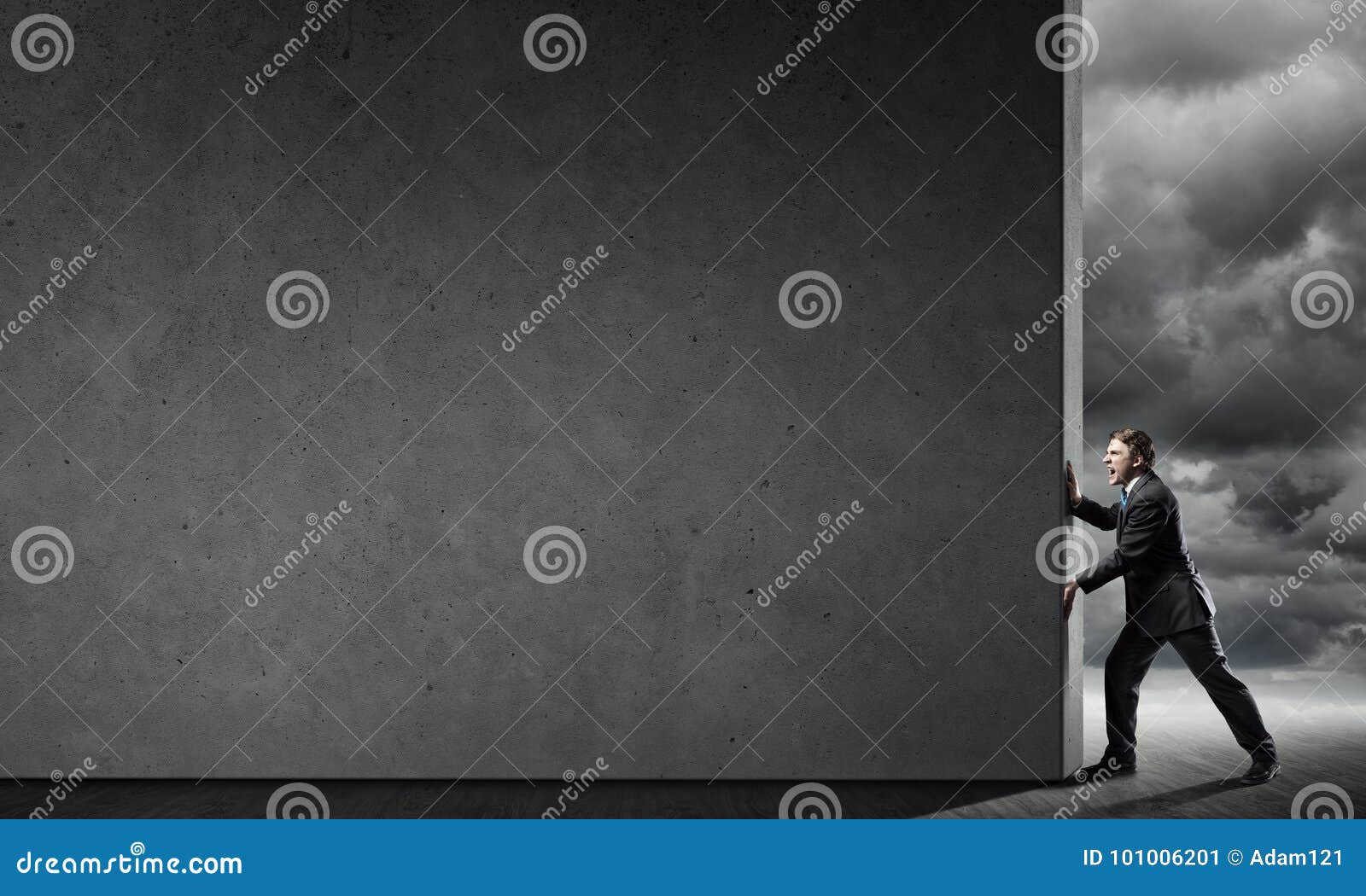 Businessman push wall stock image. Image of difficulty - 101006201