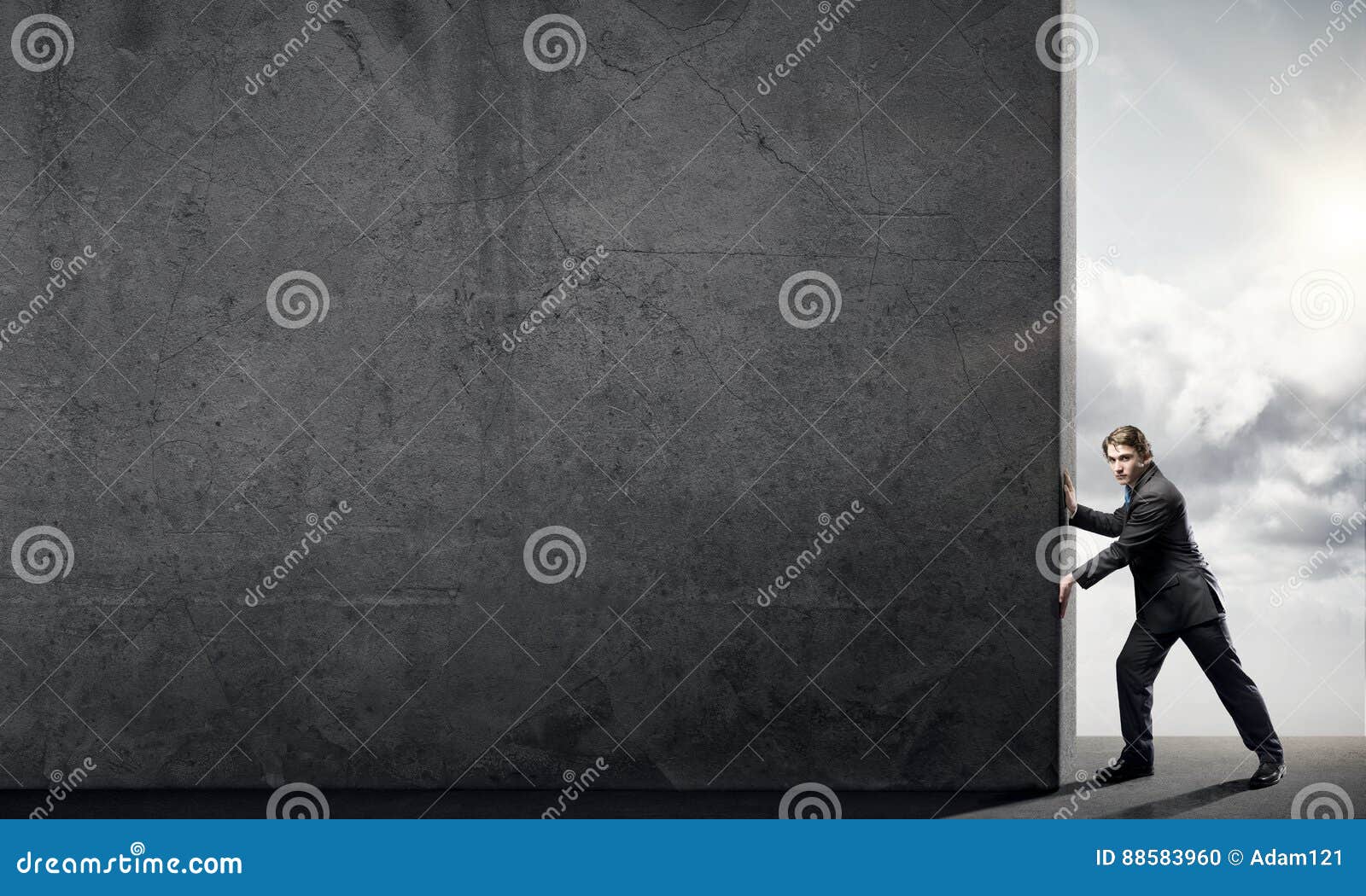 Businessman push wall stock photo. Image of trouble, male - 88583960